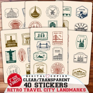 Printed Clear Stickers Pack of City Landmarks, Transparent Cities ...