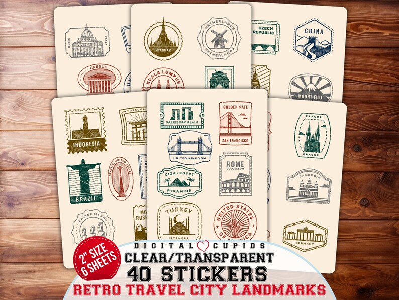 Printed Clear Stickers Pack of City Landmarks, Transparent Cities ...