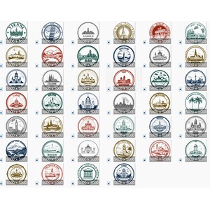City Landmarks Stamps: Travel Art SVG PNG Collection (digital Download ...