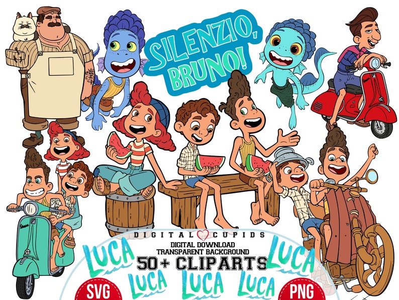 Luca Cartoon Movie SVG Png Cliparts Collection Luca Theme Party ...