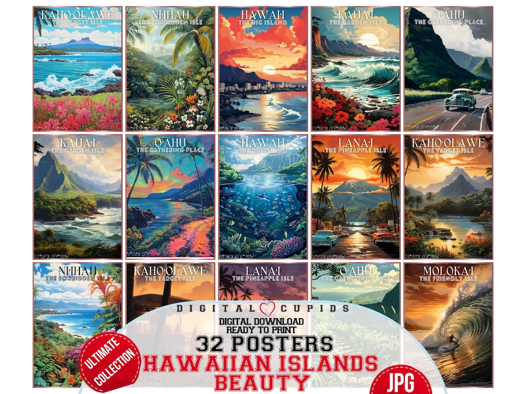 Hawaii Islands Travel Posters: US Collection (digital Download) - Etsy