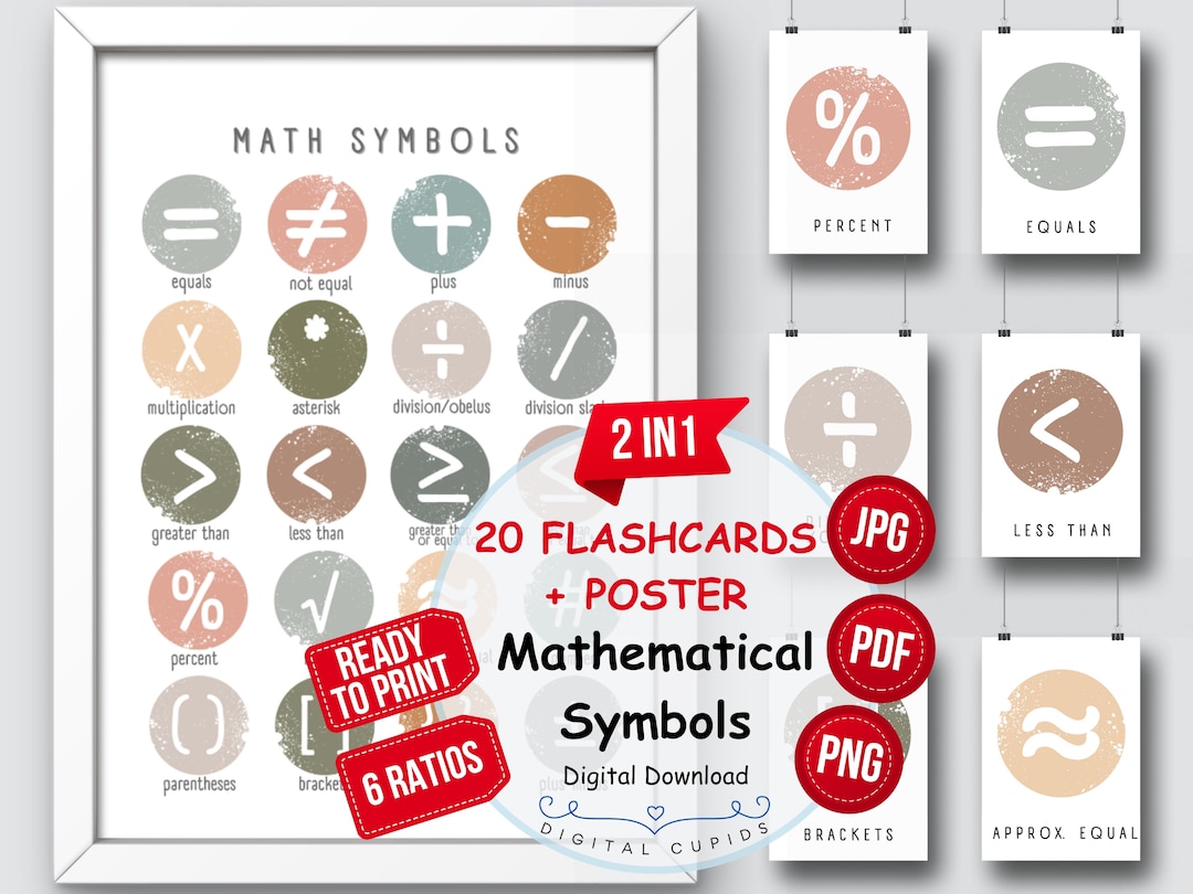 Math Symbols Preschool Flashcards Poster PNG PDF JPG I Child Learning ...