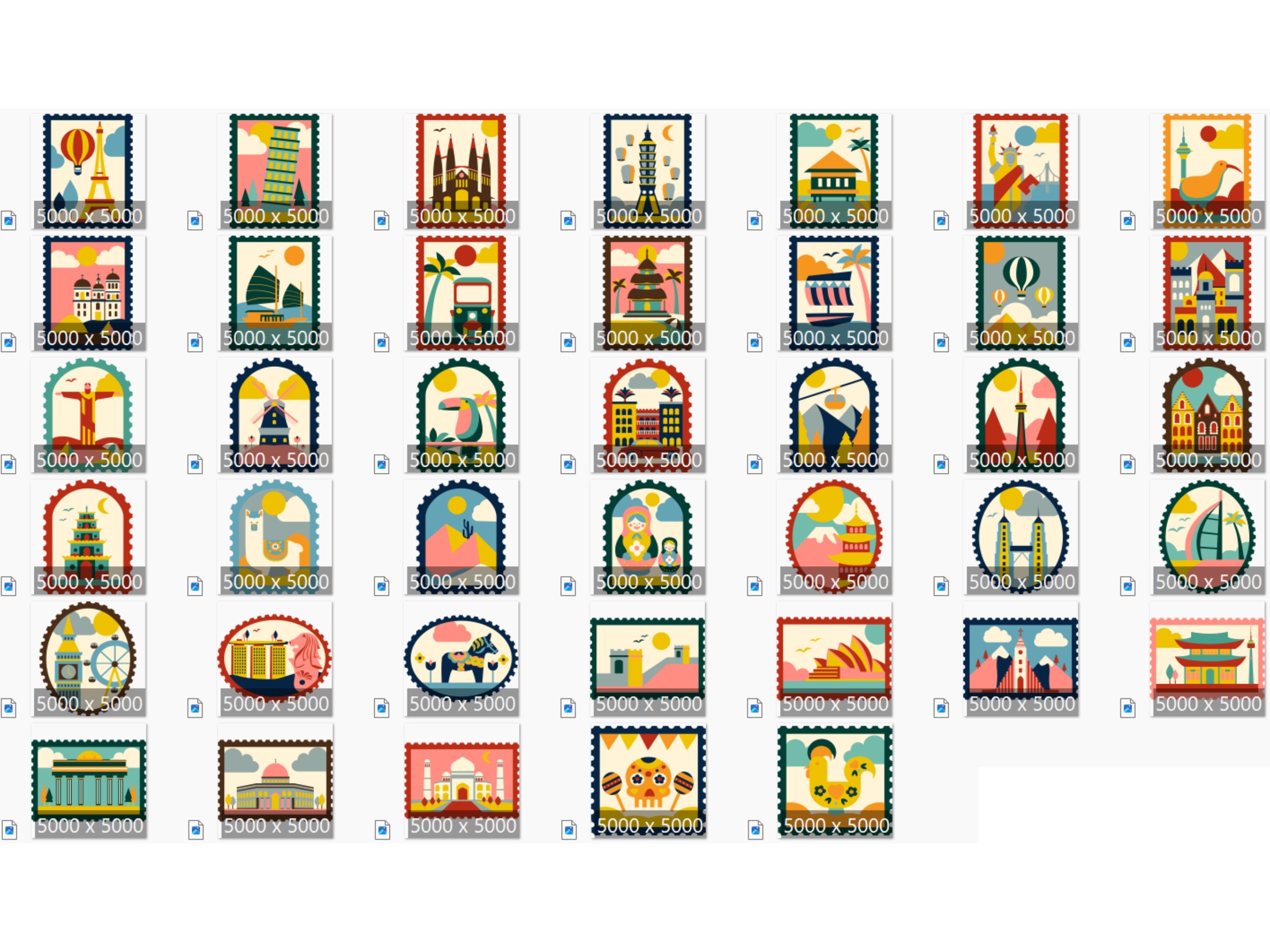 Travel Post Stickers Collection I SVG PNG Bundle I Global Landmarks ...