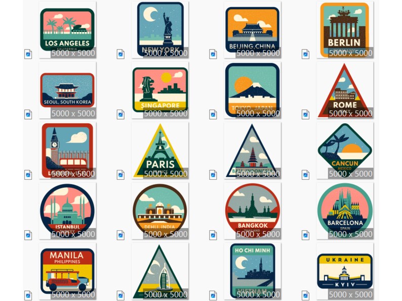 Retro City Travel Stickers: Global Landmarks SVG PNG Bundle (digital ...