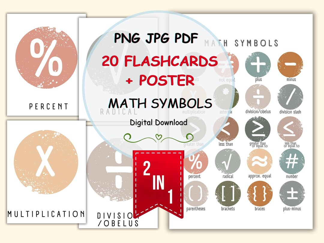 Math Symbols Preschool Flashcards Poster PNG PDF JPG I Child - Etsy