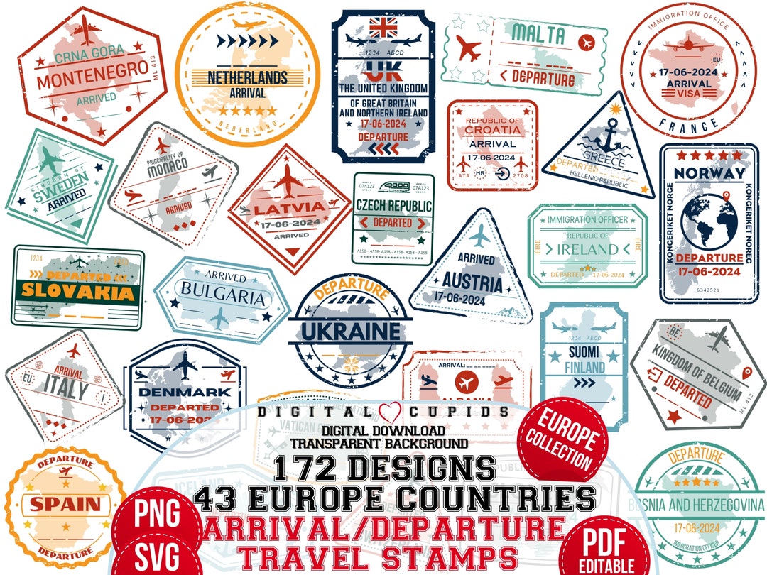 European Travel Stamps: SVG PNG Clipart (digital Download) - Etsy
