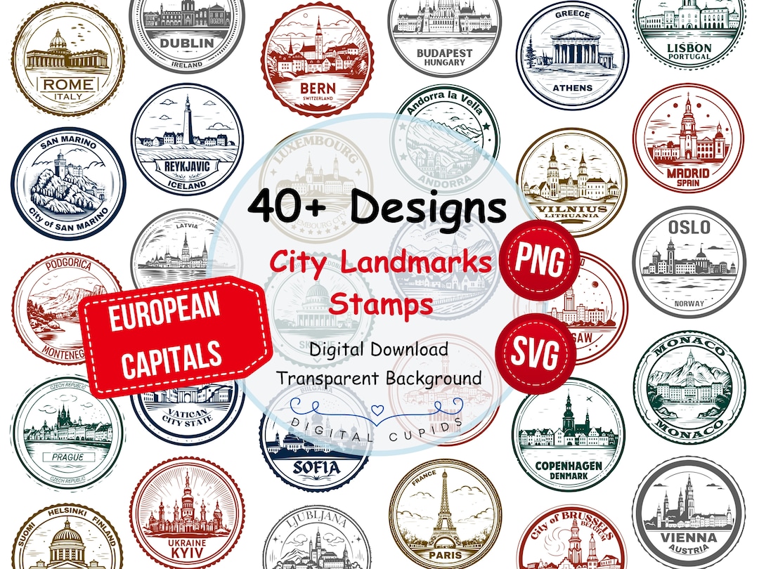 City Landmarks Stamps European Capitals I SVG PNG Collection - Etsy