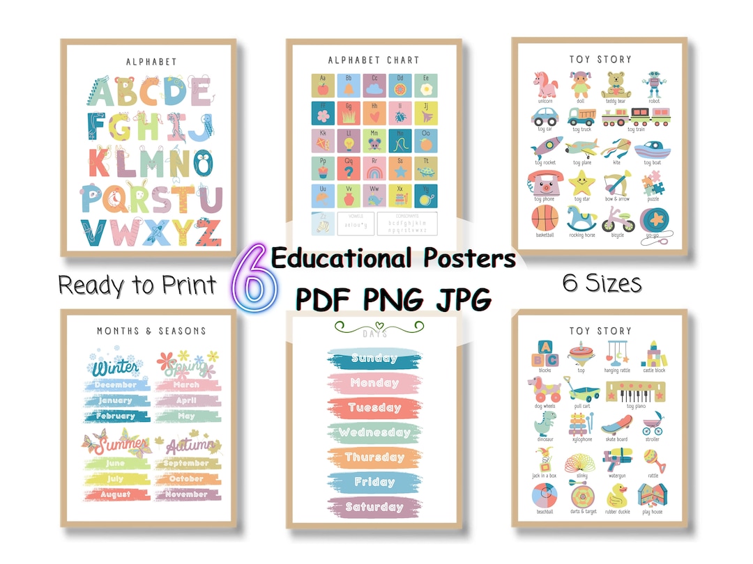 Conjunto de carteles educativos PDF PNG JPG I Preescolar Niños ...
