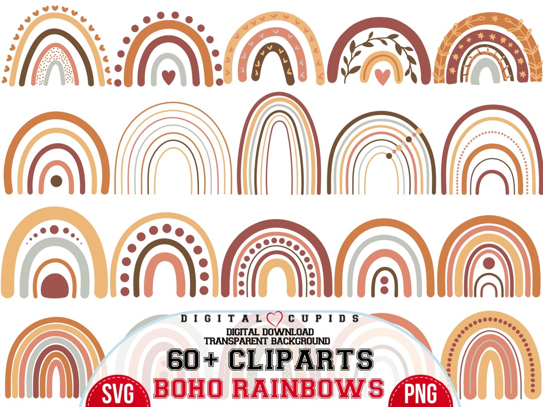 Boho Rainbow Collection SVG PNG I Boho Design Stickers Clipart I ...