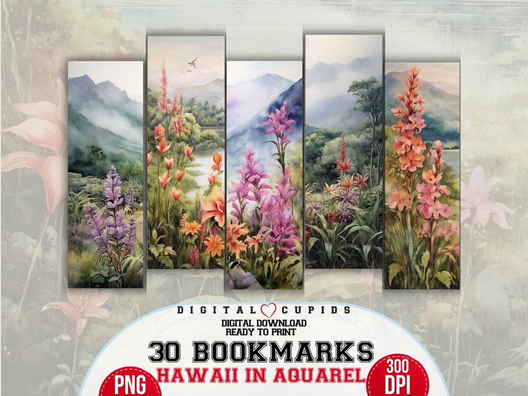 Hawaii Watercolor Aquarel Bookmarks Bundle, Png High-resolution Digital ...