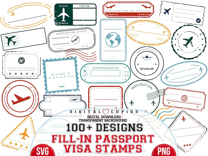 Passport Visa Stamps: Fill-in Travel Stickers, SVG PNG (digital ...