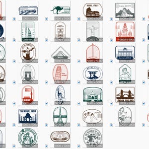 Retro City Landmark Stamps: Travel Decals SVG PNG (part 3) - Etsy