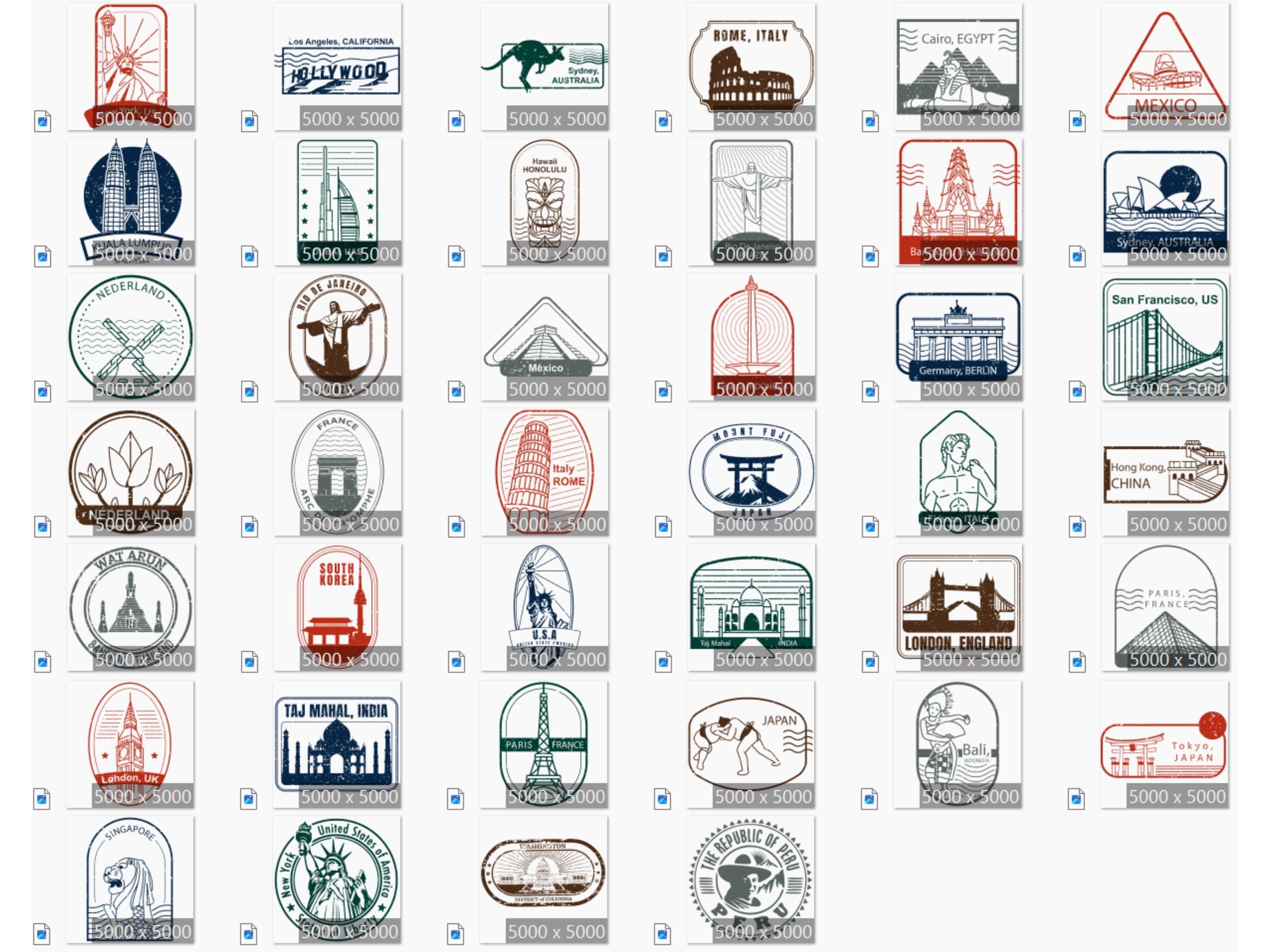 Retro City Landmark Stamps: Travel Decals SVG PNG (part 3) - Etsy