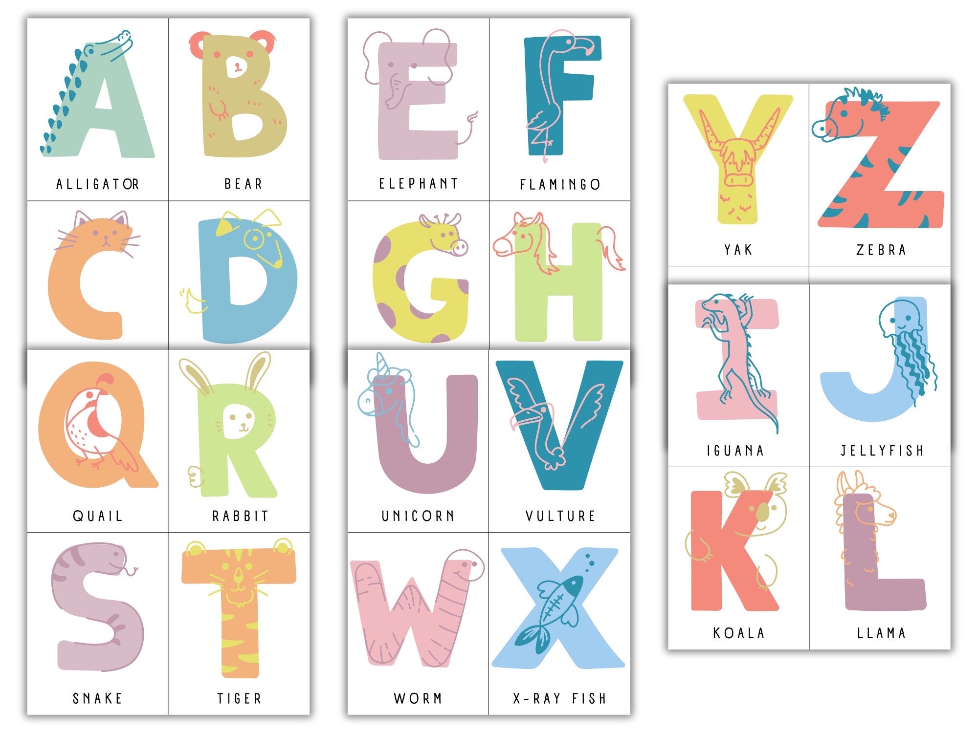 Colorful Alphabet Abc Flashcards Poster Set I PNG PDF JPG I - Etsy