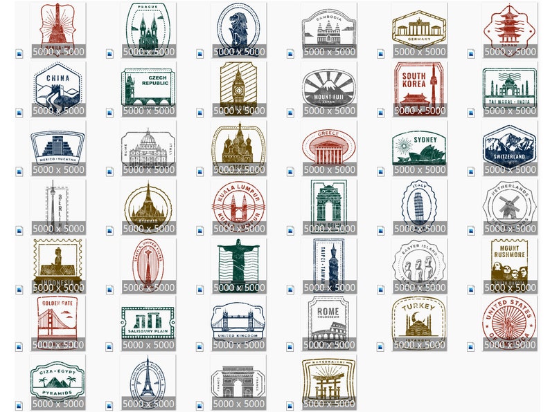City Landmarks Stamp Bundle SVG PNG I Cities Travel Stamps Collection I ...
