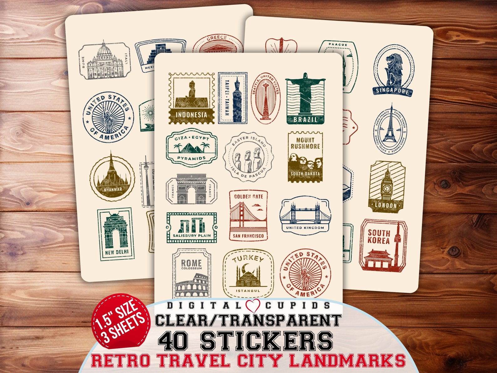 Printed Clear Stickers Pack of City Landmarks, Transparent Cities ...