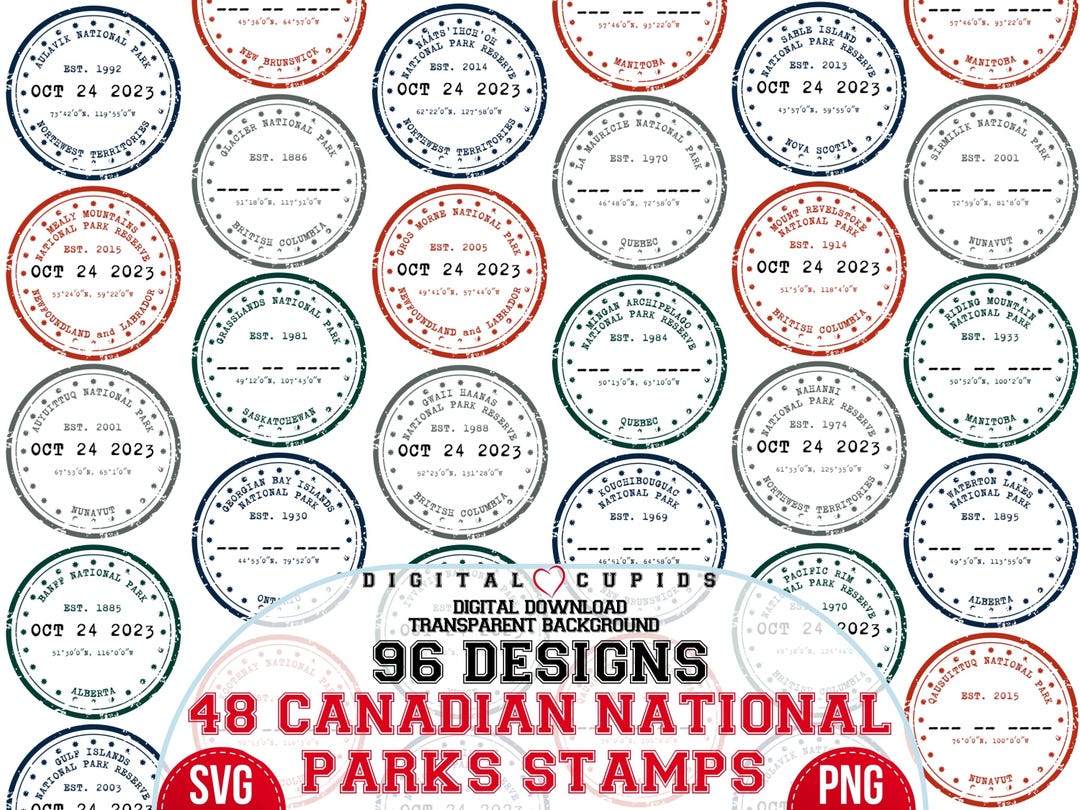 Canadian National Parks Stamp Clipart: Travel Sticker Designs (PNG, SVG ...