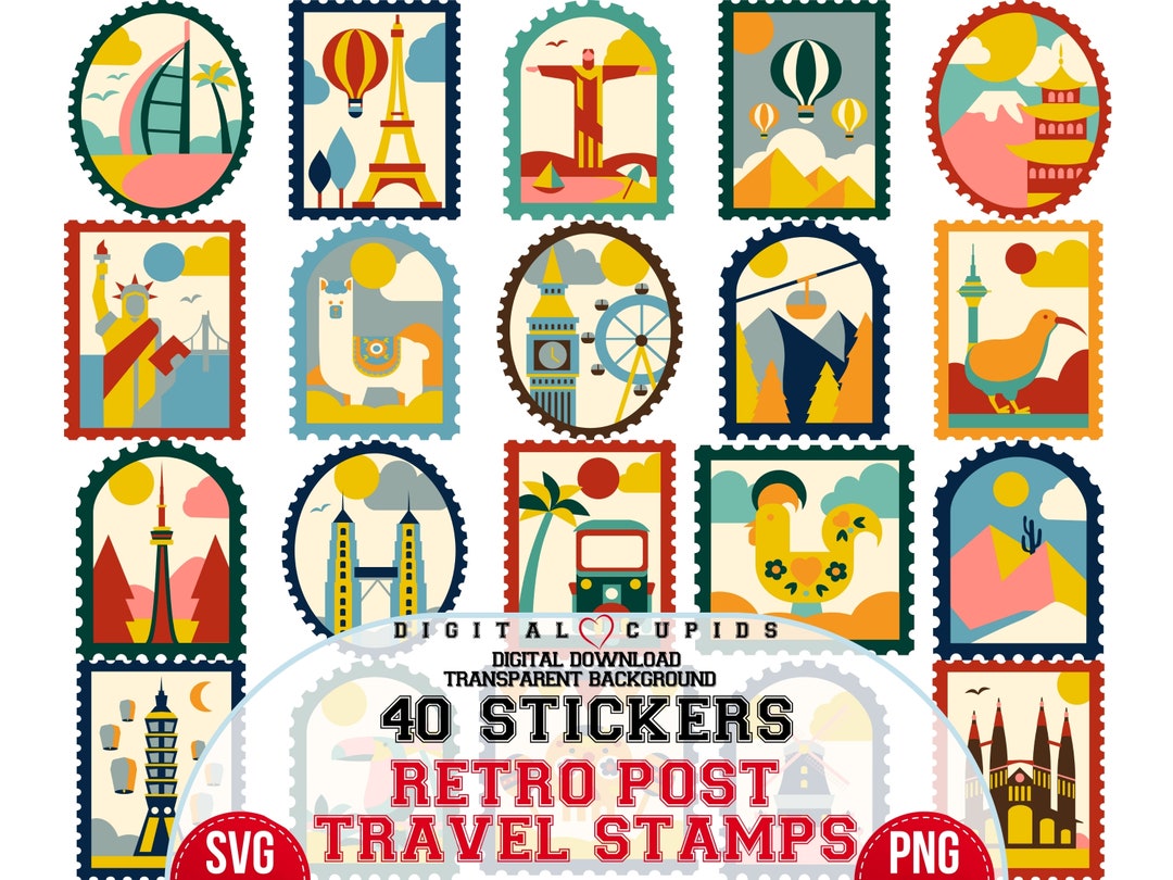 Travel Post Stickers Collection I SVG PNG Bundle I Global Landmarks ...
