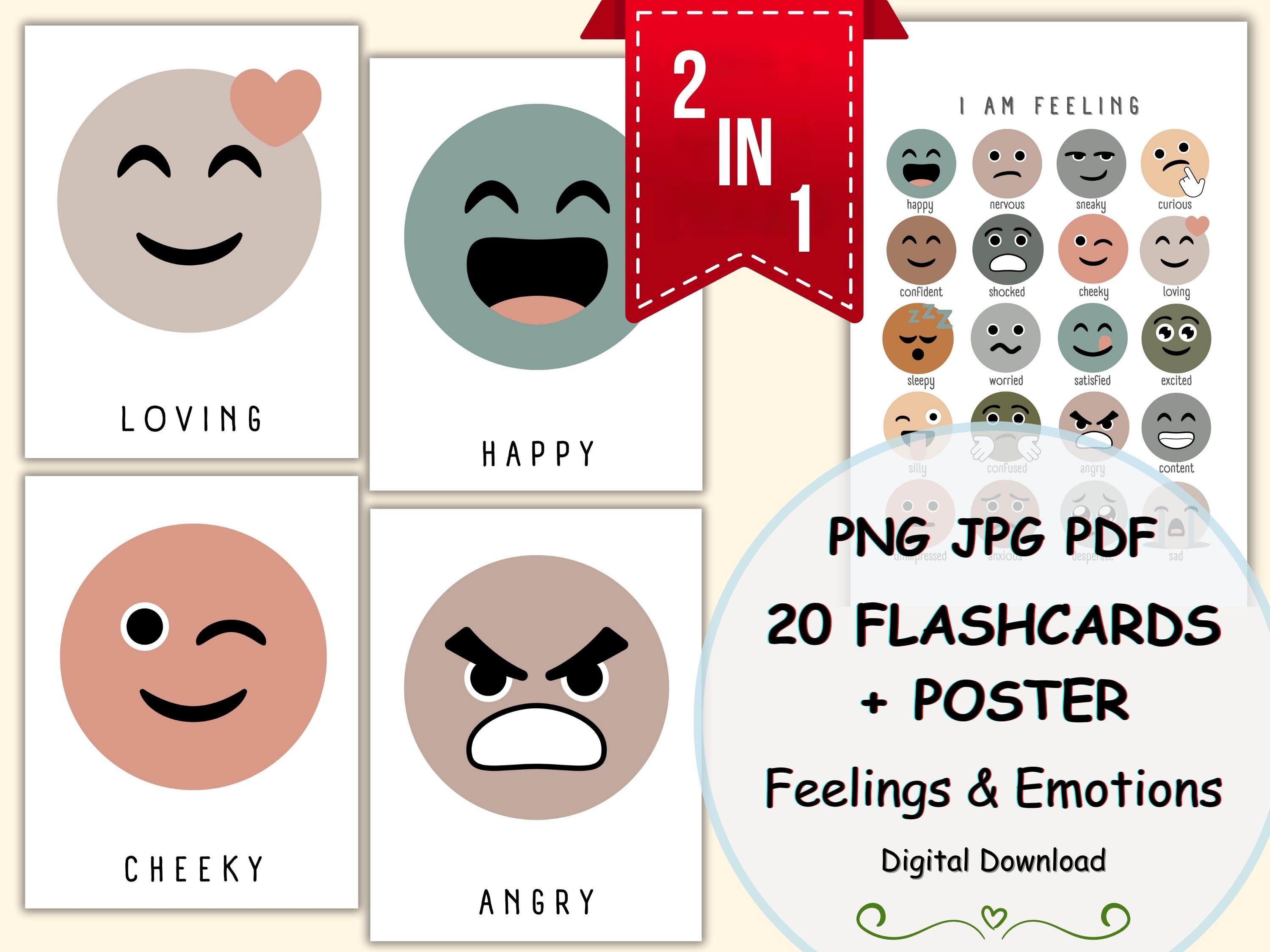 Feelings & Emotions Flashcards and Poster Set for Kids PNG JPG - Etsy