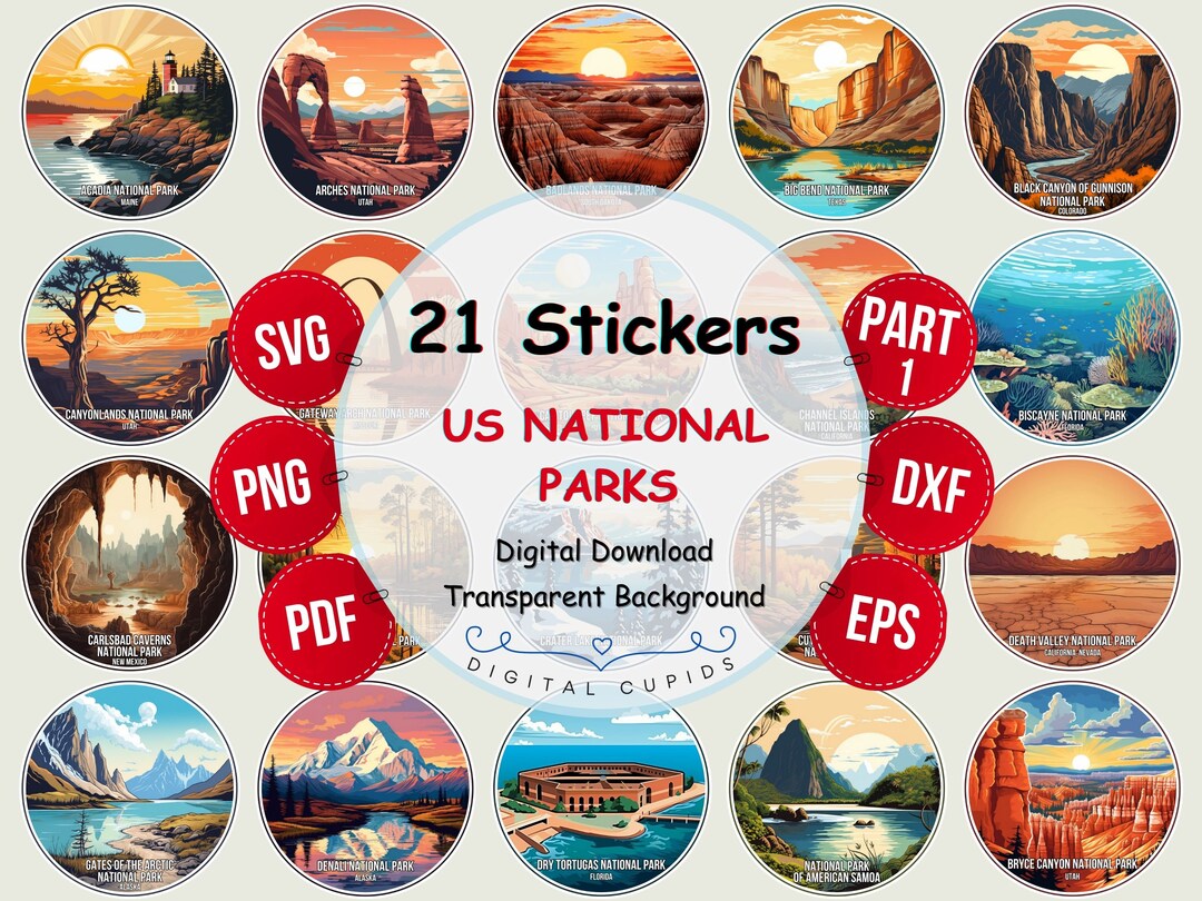 US National Parks: Part 1 I PNG SVG Pdf Dxf Eps Stickers Collection ...