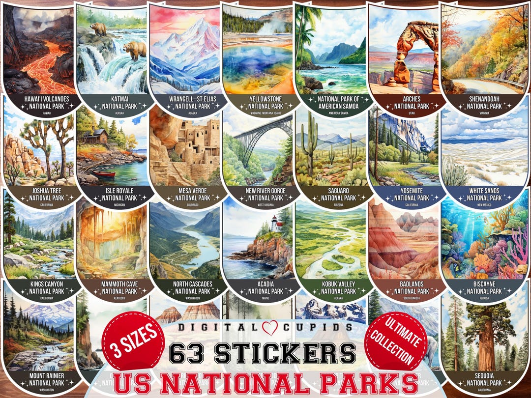 US National Parks Printed Stickers Full Set, US National Parks Stickers ...