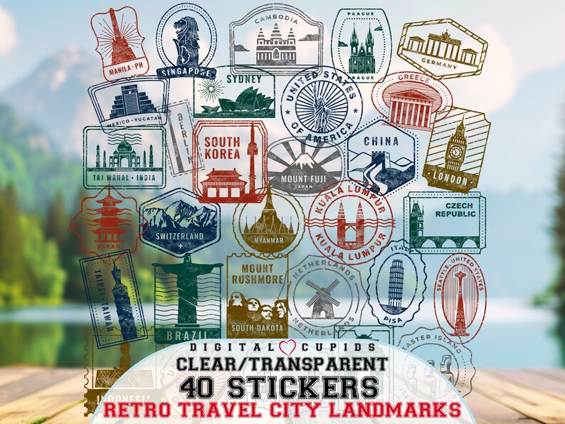 Printed Clear Stickers Pack of City Landmarks, Transparent Cities ...