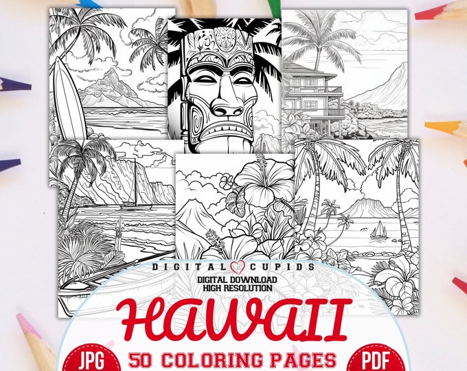 HAWAII Digital Coloring Page, Aloha Doodle Adult Coloring Book ...