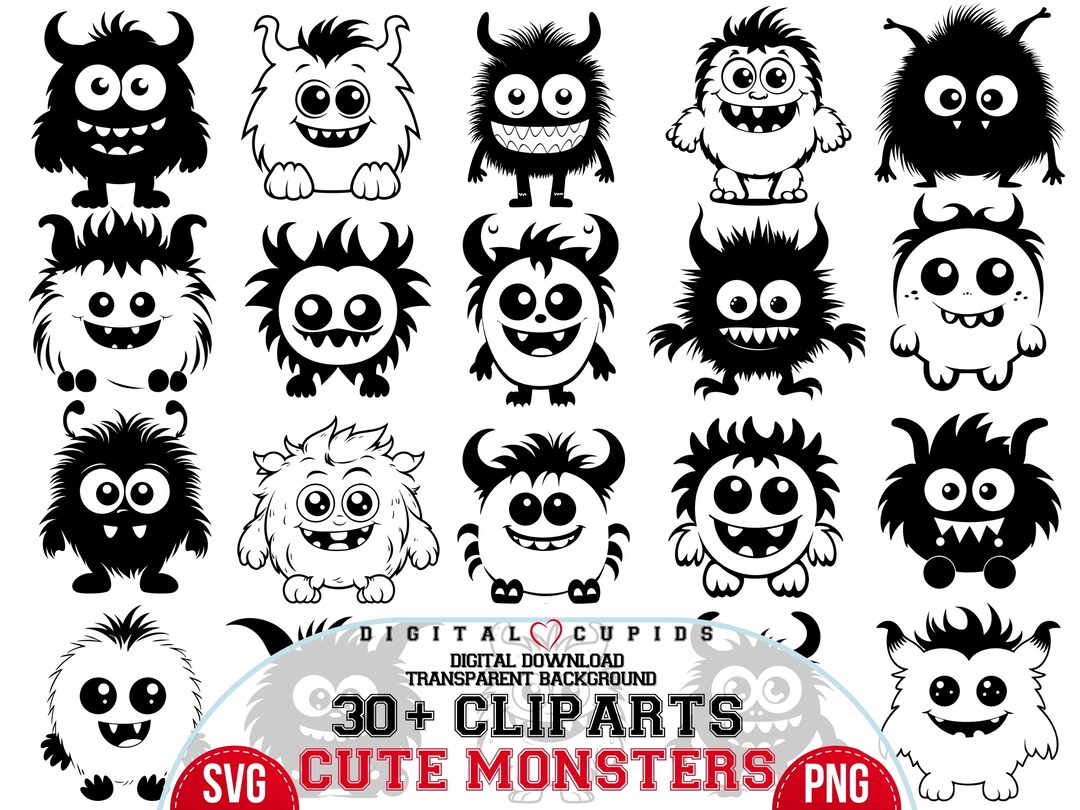 Cute Little Monsters Clipart Collection SVG PNG I Monsters Transparent ...