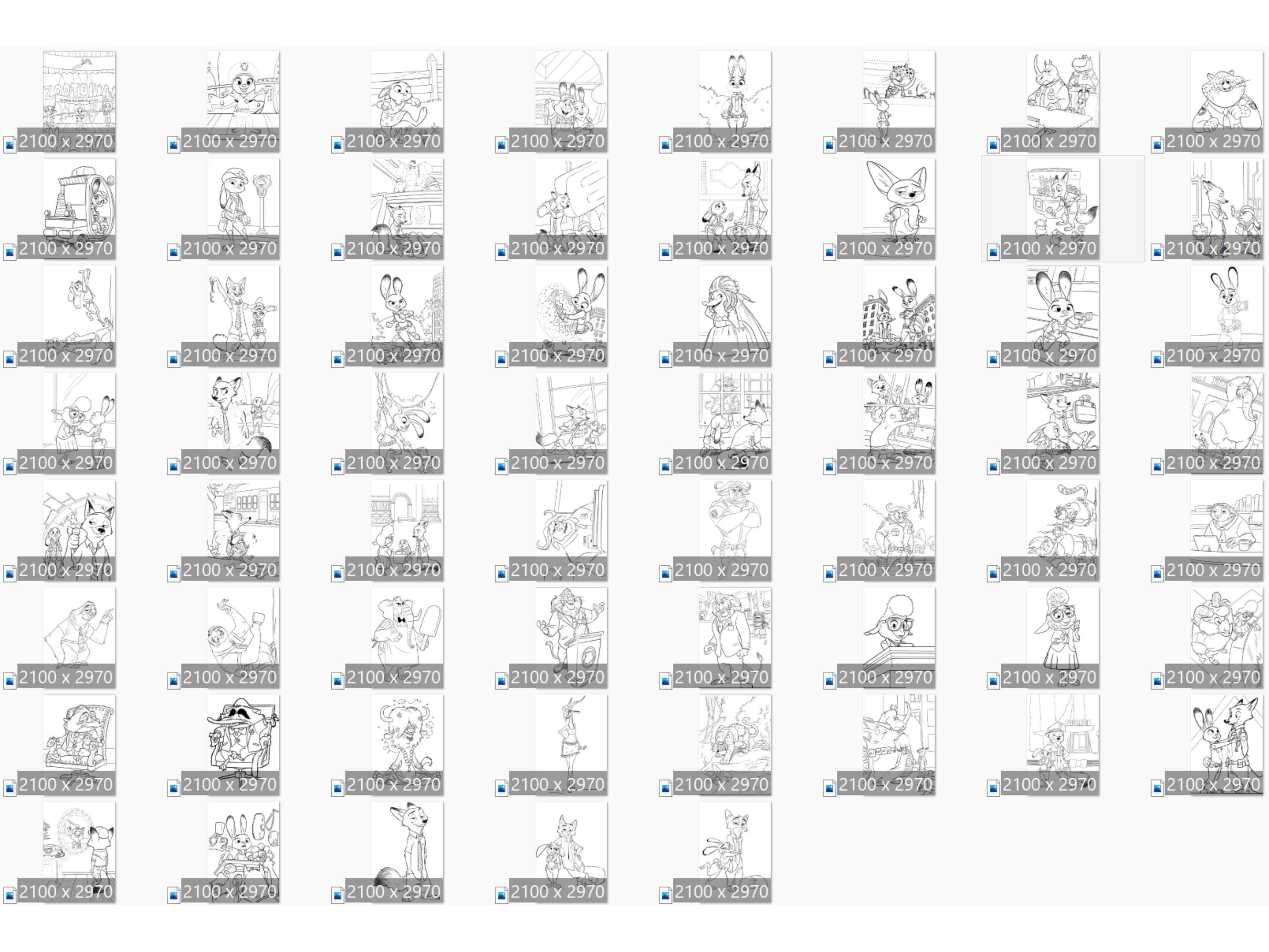 Zootopia Movie Coloring Pages JPG & PDF Zootropolis Illustrations: Judy ...