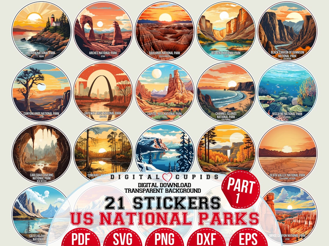 US National Parks: Part 1 I PNG SVG Pdf Dxf Eps Stickers Collection ...