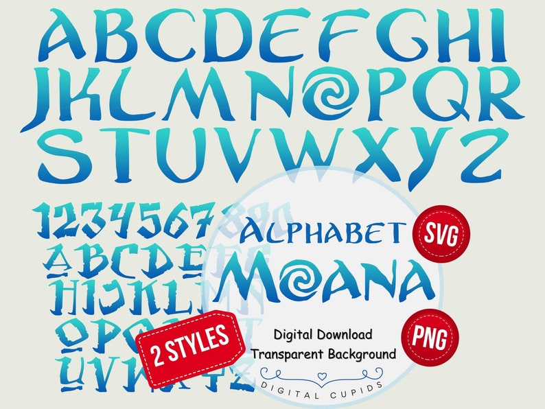 Moana Alphabet Font Collection SVG PNG Vaiana Movie-inspired Letters ...