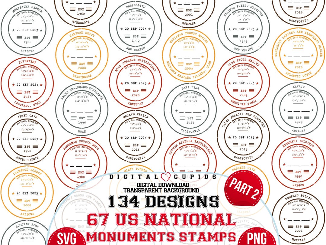 US National Monuments Stamps SVG & PNG: Part 2 | Travel Stamp Clipart ...