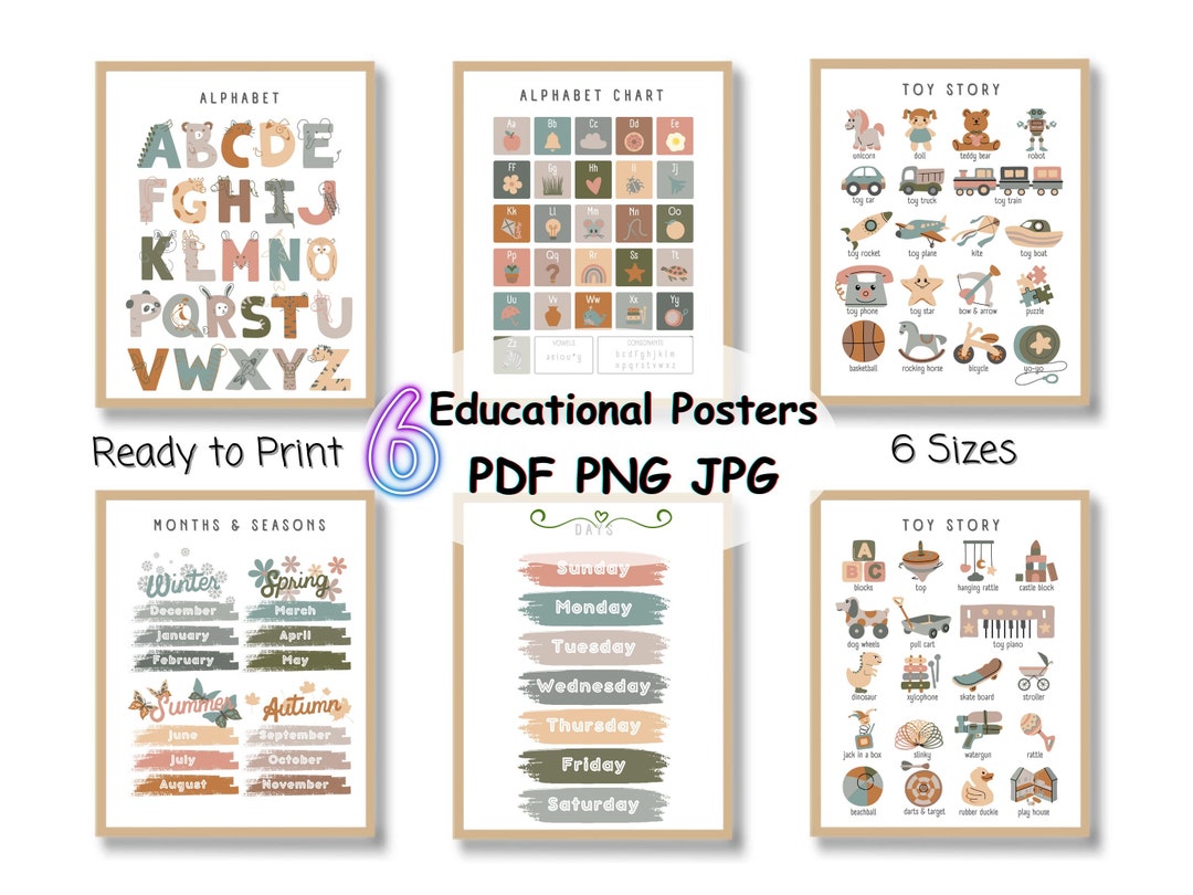 Educational Posters Set PDF PNG JPG I Preschool Kids Digital Printables ...