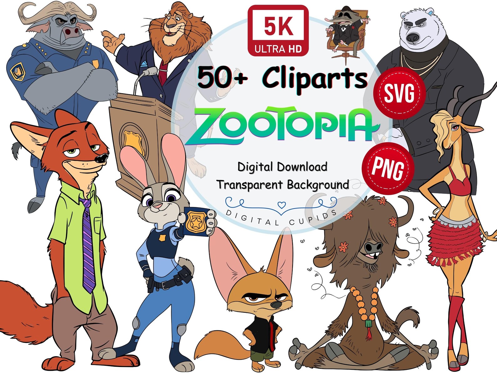 Zootopia SVG PNG Clipart Collection Zootropolis Kids Party, Birthday ...