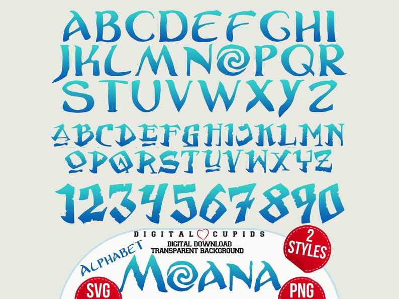 Moana Alphabet Font: Movie-inspired SVG PNG Clipart (digital Download ...
