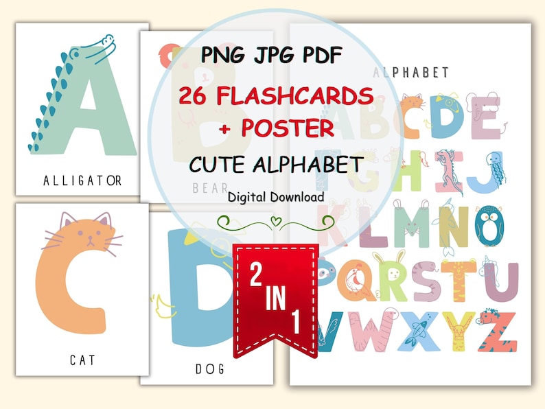 Colorful Alphabet Abc Flashcards Poster Set I PNG PDF JPG I - Etsy