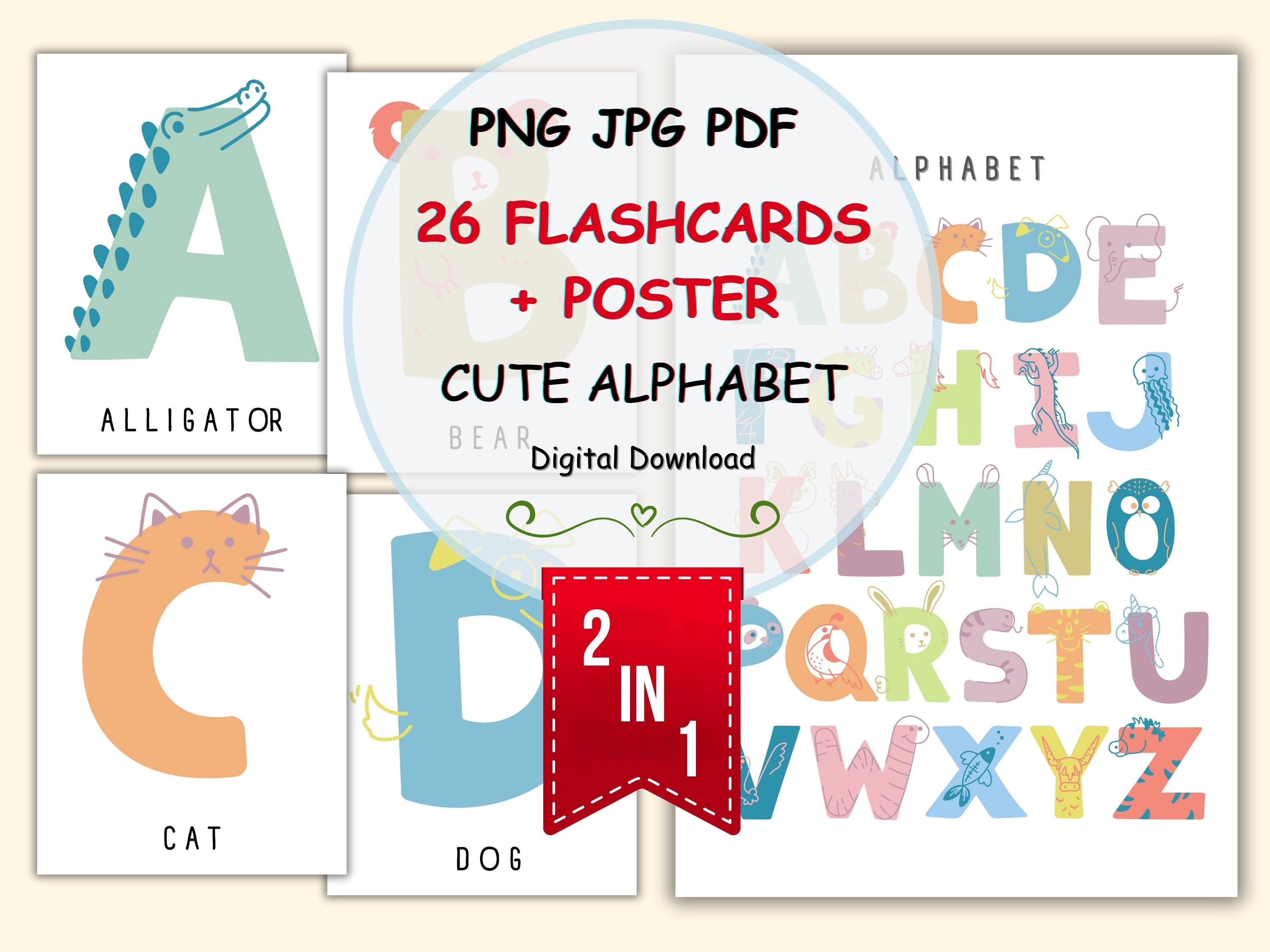 Colorful Alphabet Abc Flashcards Poster Set I PNG PDF JPG I - Etsy