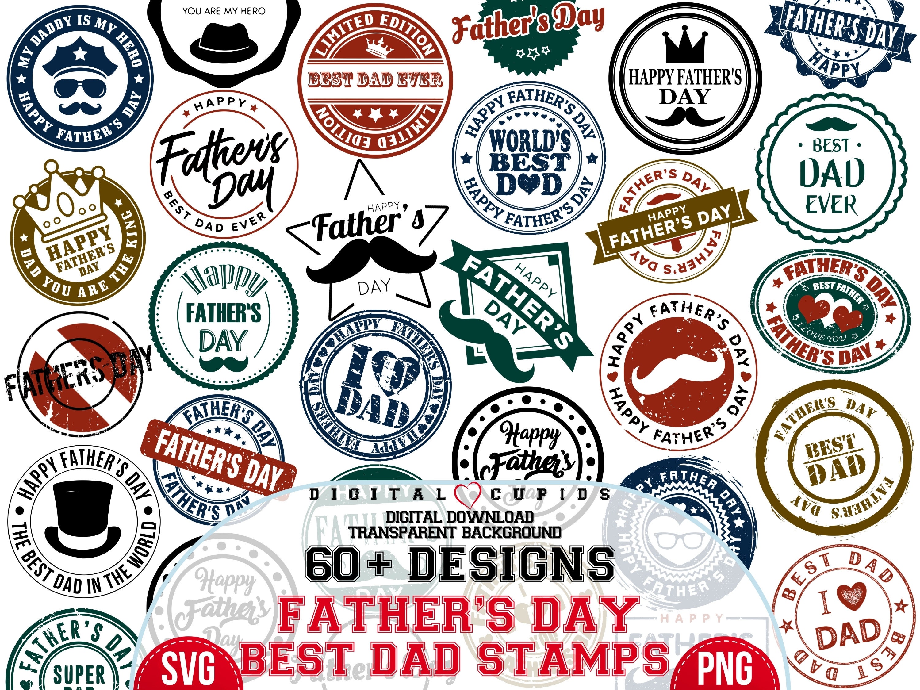 Super Dad Stamp Collection SVG PNG Father's Day Stickers Set Daddy's ...