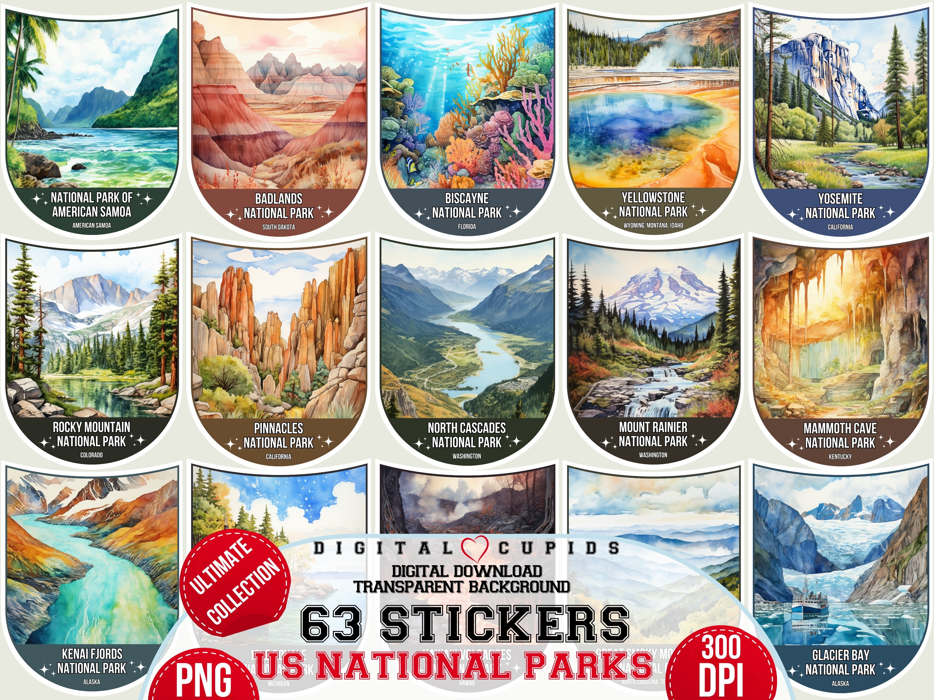 US National Parks PNG Sticker Collection: 63 Travel Decals (digital ...