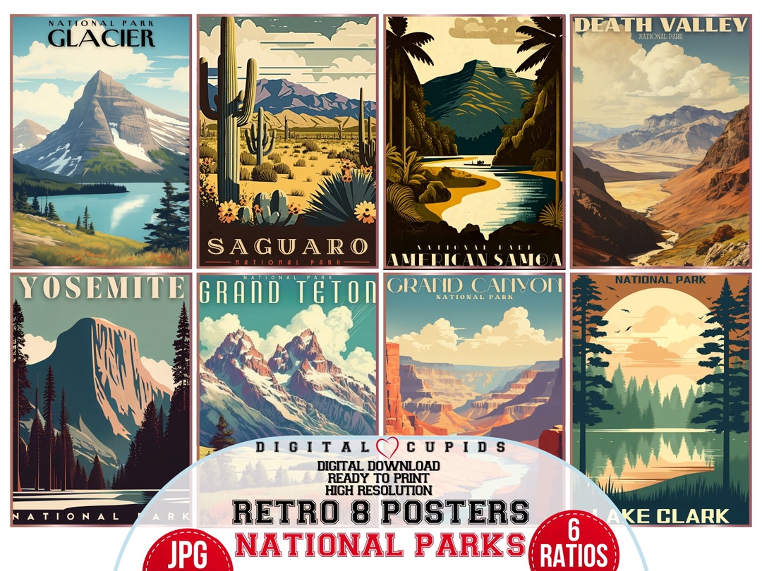 USA National Parks Retro Posters Set, Travel Retro Wall Art Poster ...
