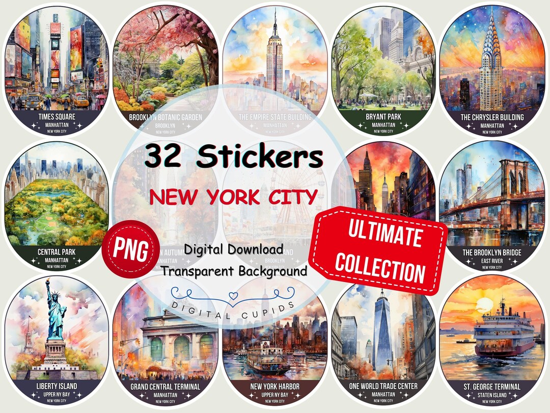 New York Sticker Collection PNG I Statue of Liberty, Empire State Bld ...