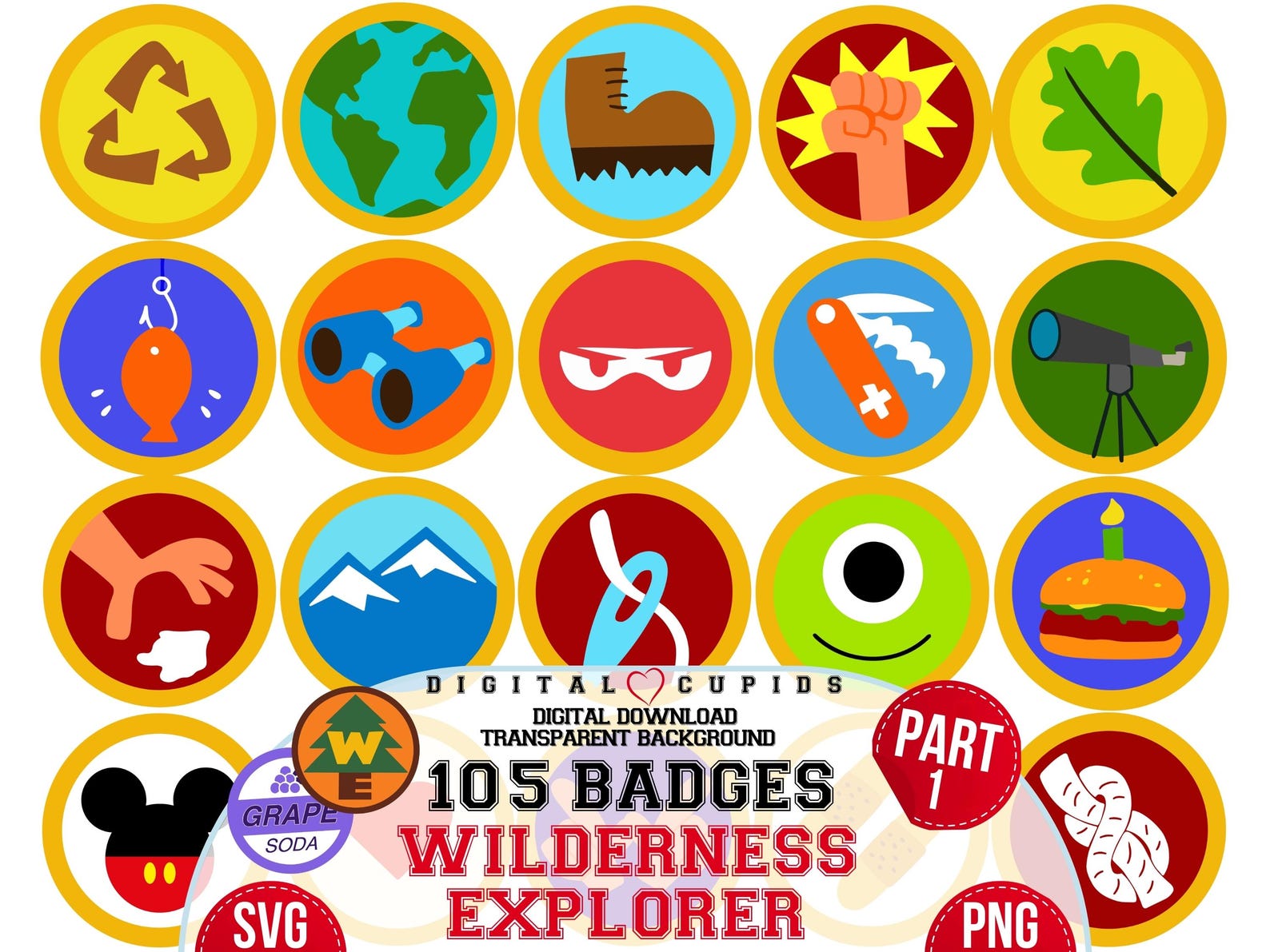 Wilderness Explorer Badges SVG PNG Bundle: 105 Patches Stickers ...