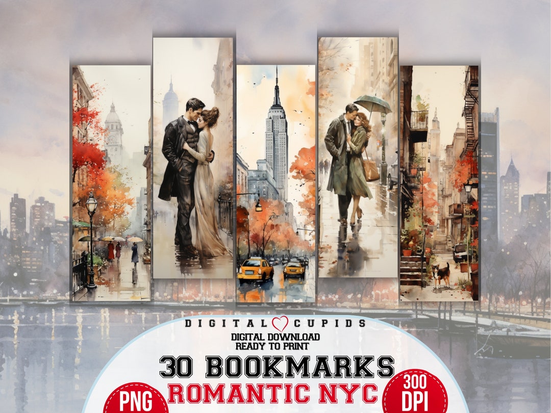 Romantic NYC Watercolor Bookmarks Collection | High-resolution Digital ...
