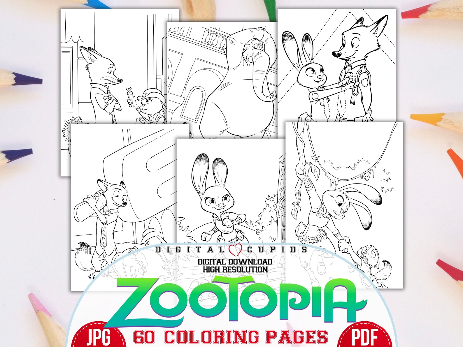 Zootopia Movie Coloring Pages JPG & PDF | Zootropolis Illustrations ...