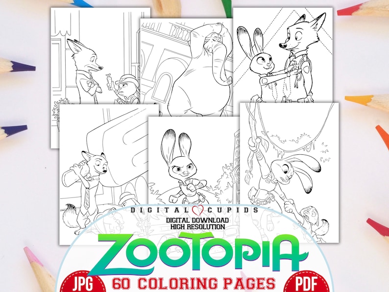 Zootopia Movie Coloring Pages JPG & PDF | Zootropolis Illustrations ...