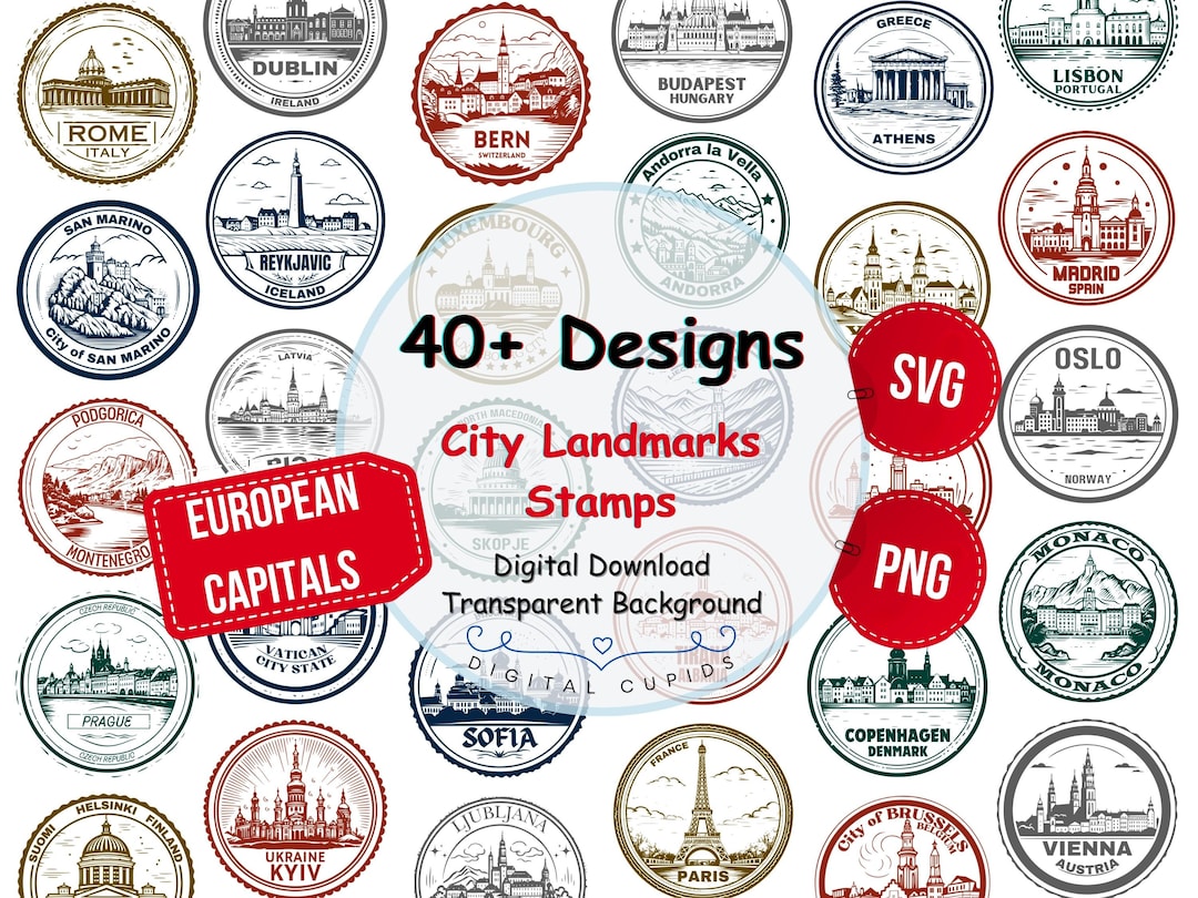 City Landmarks Stamps European Capitals Collection I SVG PNG - Etsy