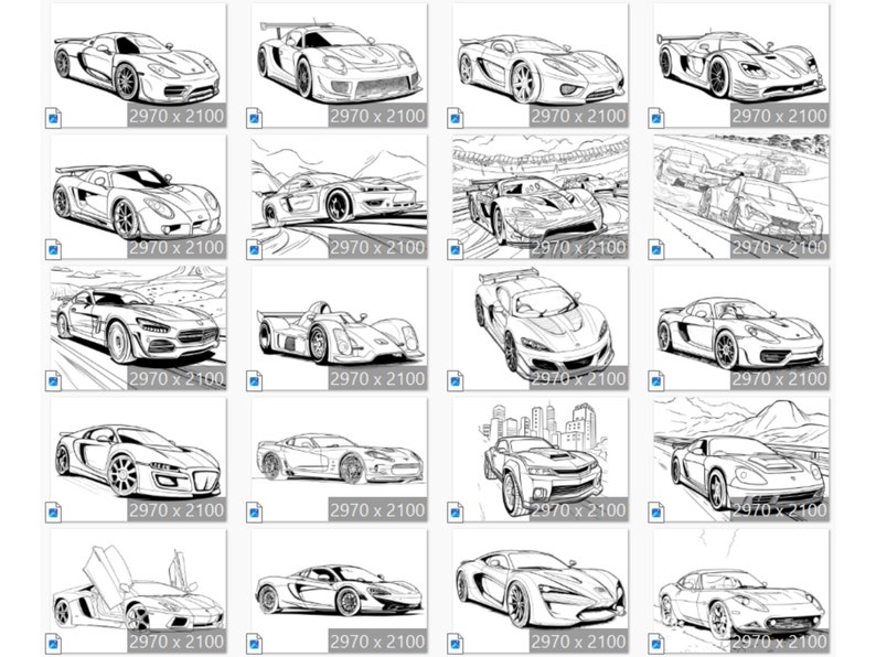 Supercar Coloring Book: 63 Luxury Car Pages (PDF Download) - Etsy