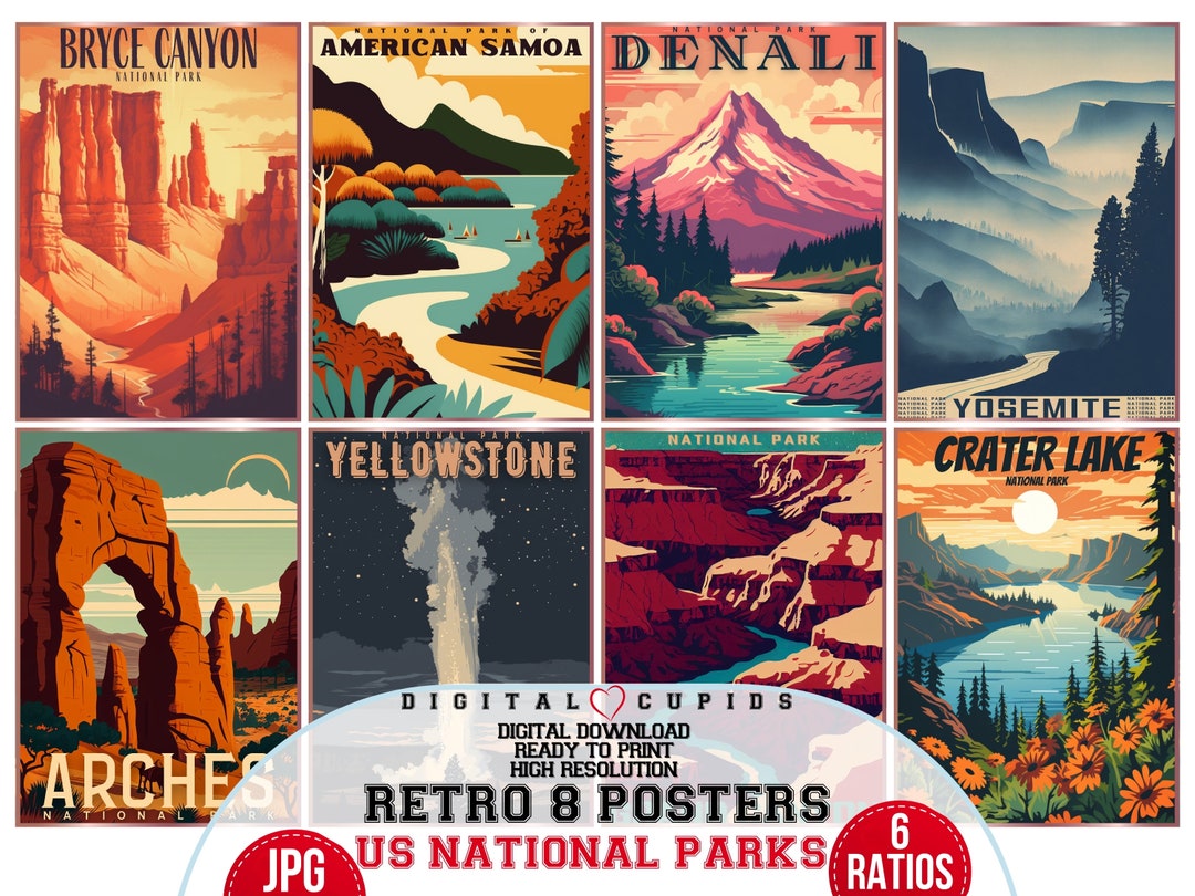 USA National Parks Retro Posters Set, Travel Retro Wall Art Poster ...