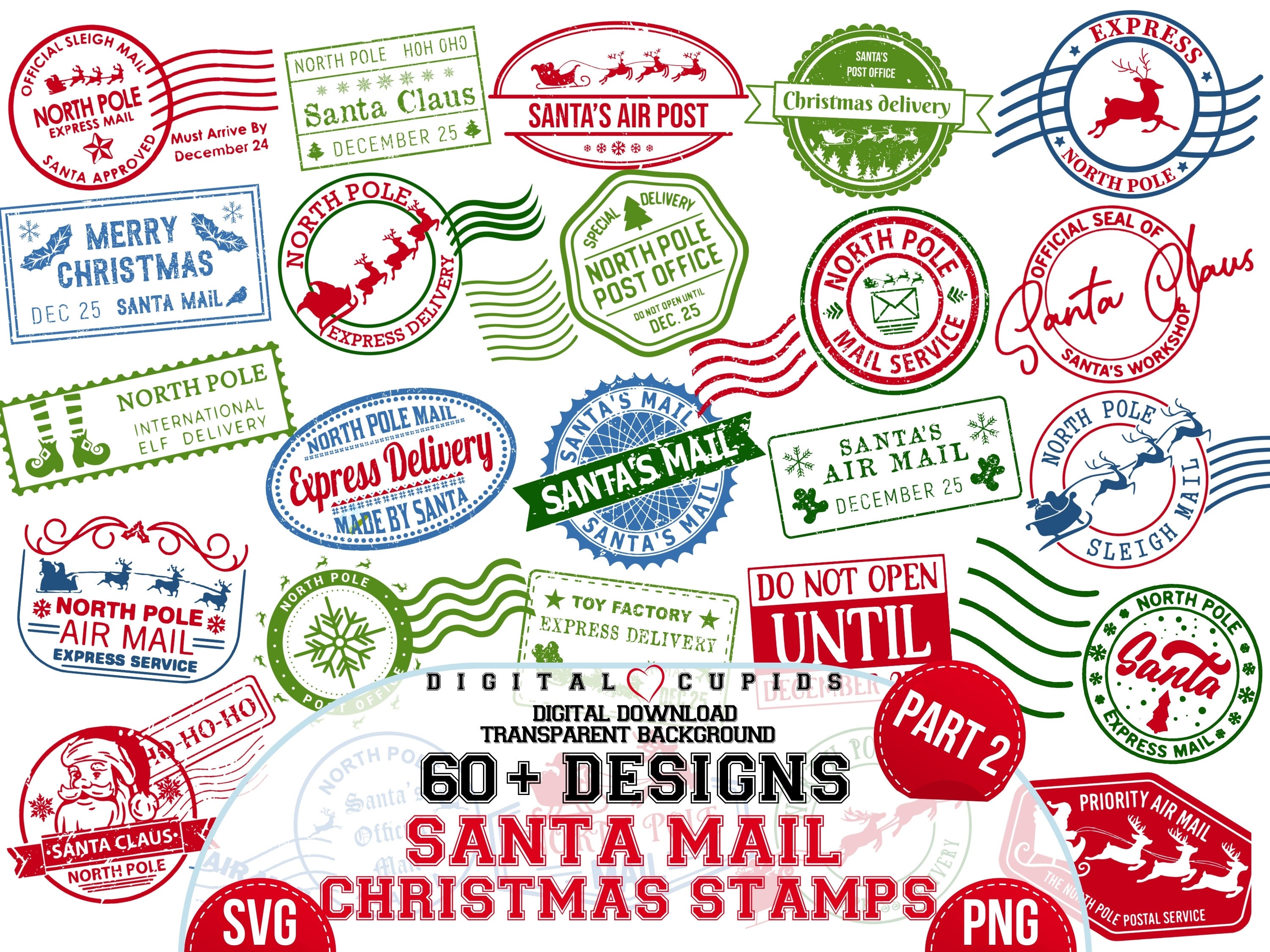 Christmas Santa's Mail Stamps SVG PNG I Santa Letters & Gift Tags ...