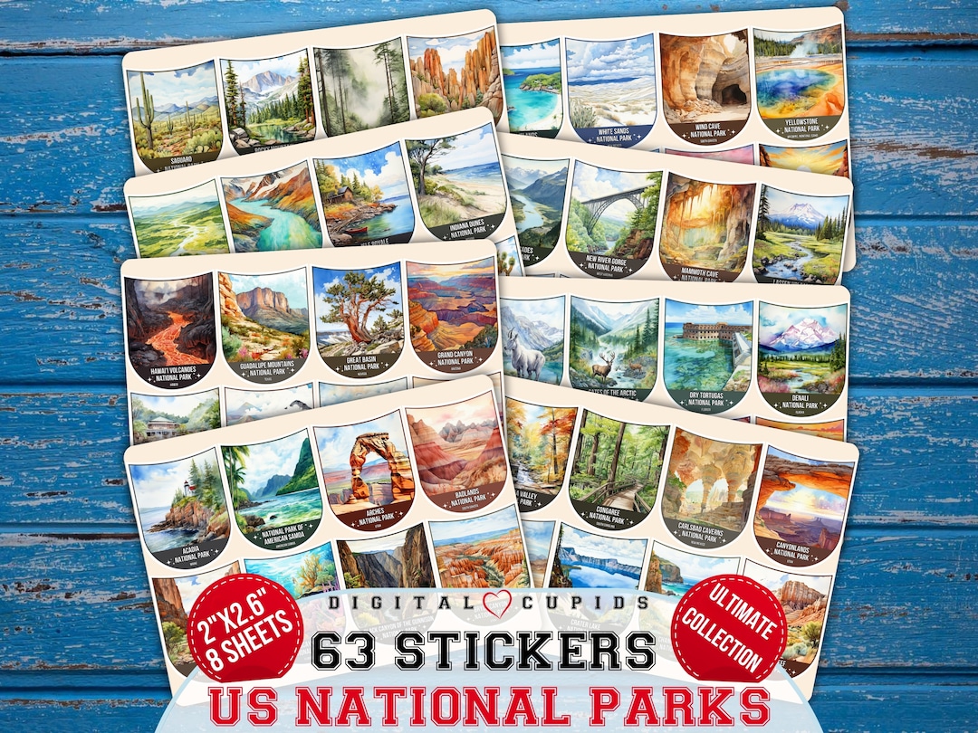 US National Parks Printed Stickers Full Set, US National Parks Stickers ...